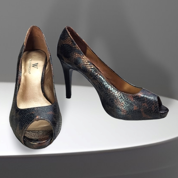 Worthington | Shoes | Worthington Browncopper Peep Toe Snakeskin Slipin ...